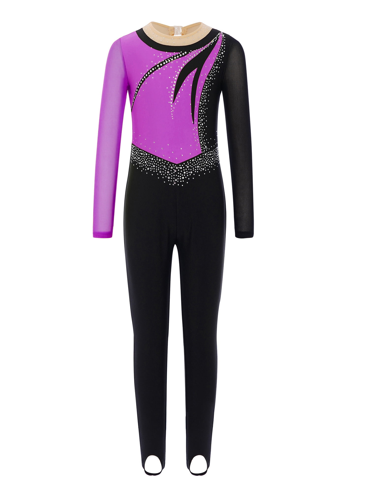 Hansber Kids Girls Stirrup Gymnastics Leotard Long Sleeve Full Body ...