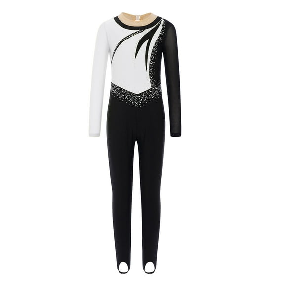 Hansber Kids Girls Stirrup Gymnastics Leotard Long Sleeve Full Body ...