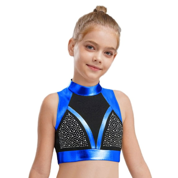 Hansber Kids Girls Turtleneck Glossy Metallic Color Block Ballet Dance ...