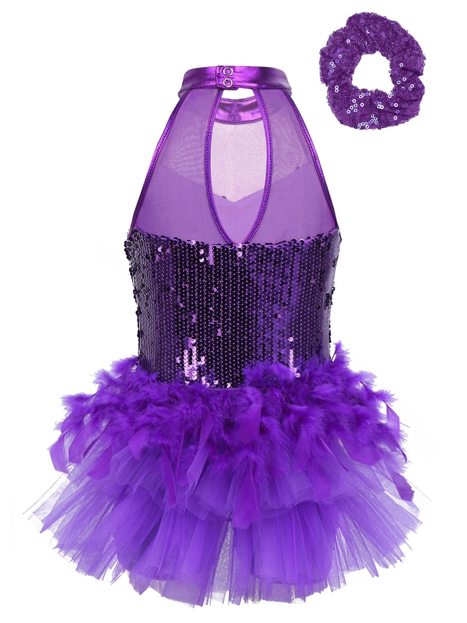 Hansber Kids Shiny Sequins Dance Unitard with Headband Set Gymnastics ...