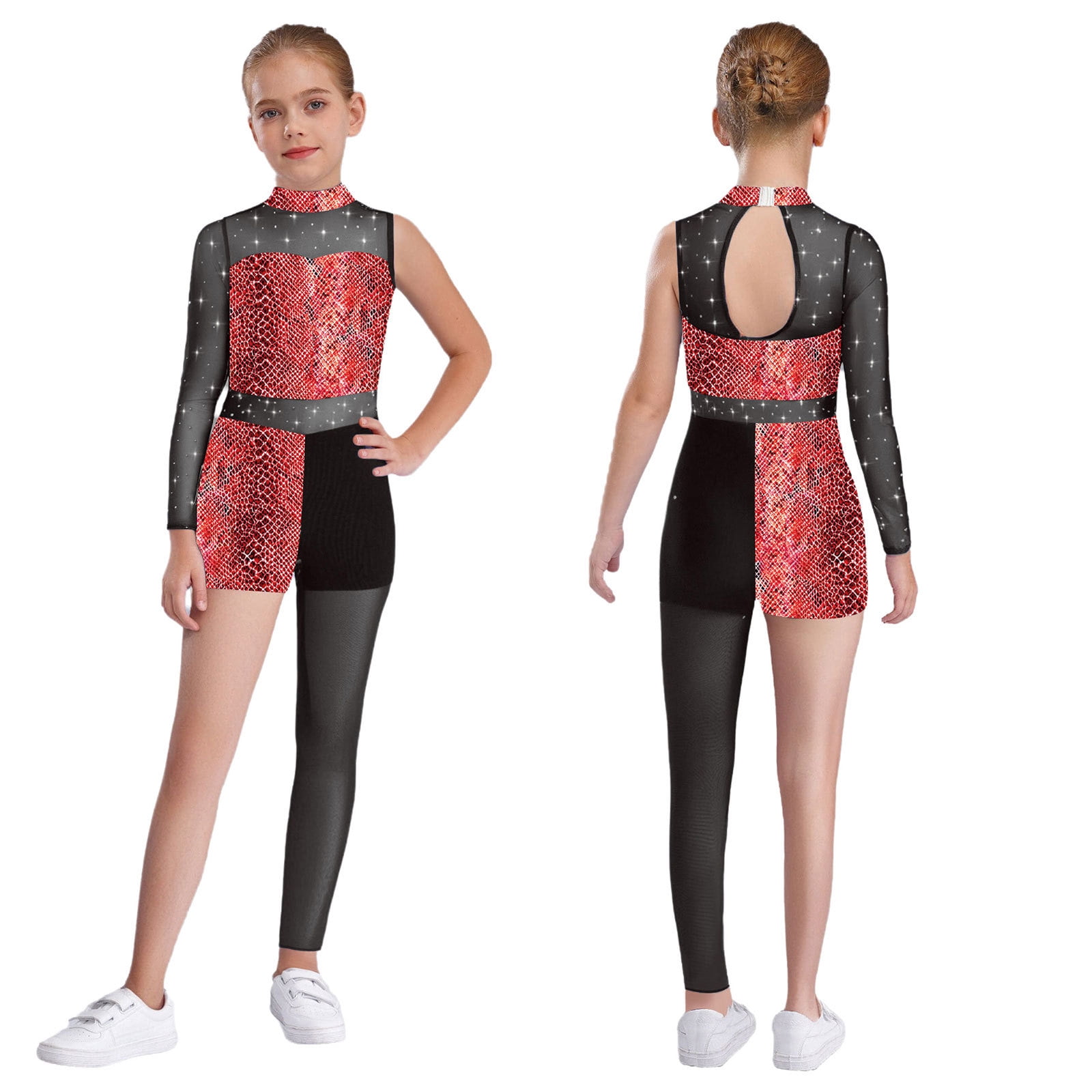 Hansber Skating Jumpsuit for Girls Asymmetrical Ballet Dance Leotard ...