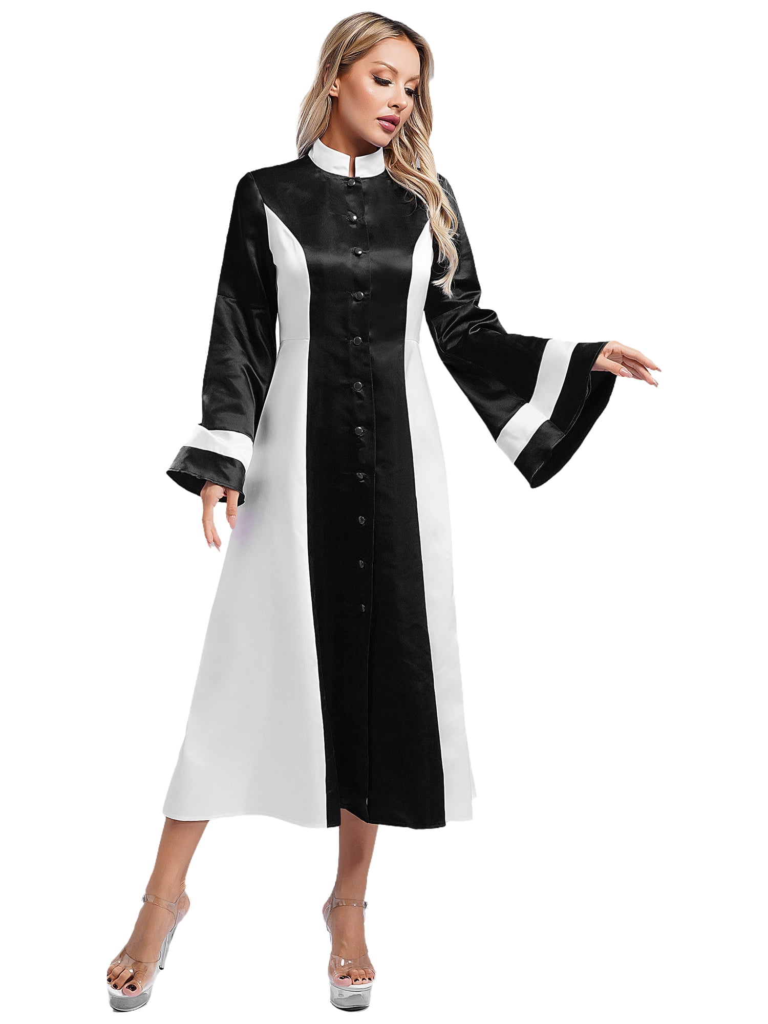 Hansber Women Church Robe Stand Collar Flared Sleeve Loose Fit Choir ...