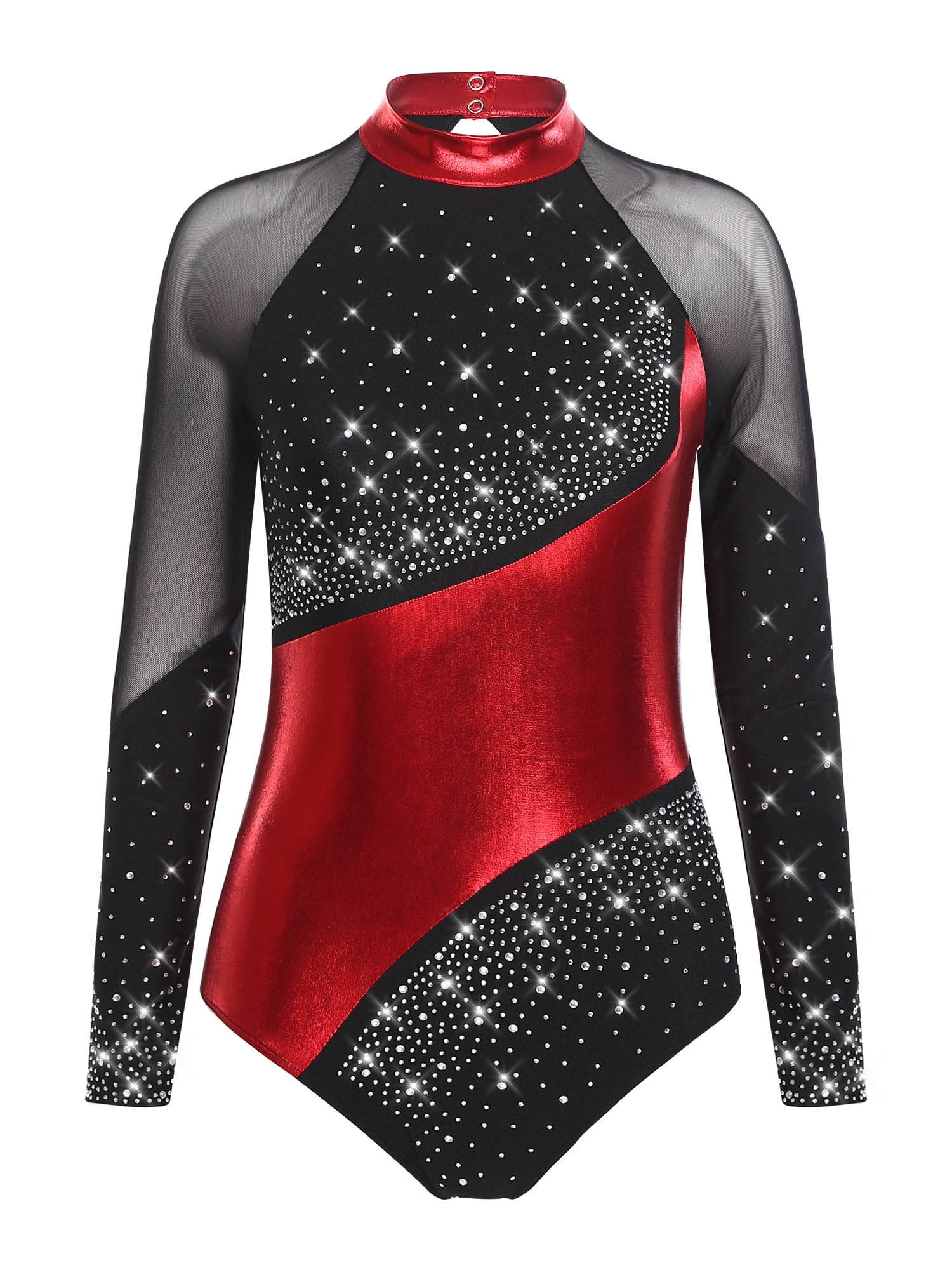 Hansber Women Metallic Color Block Gymnastics Leotard Long Sleeve ...