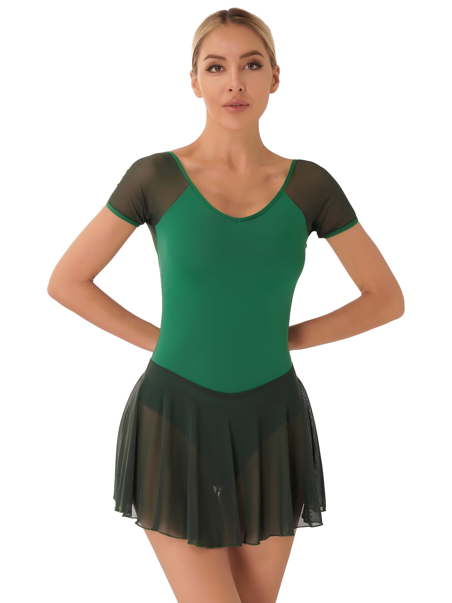 Hansber Women Nylon Ballet Dance Skirted Leotard Dress Gymnastics ...