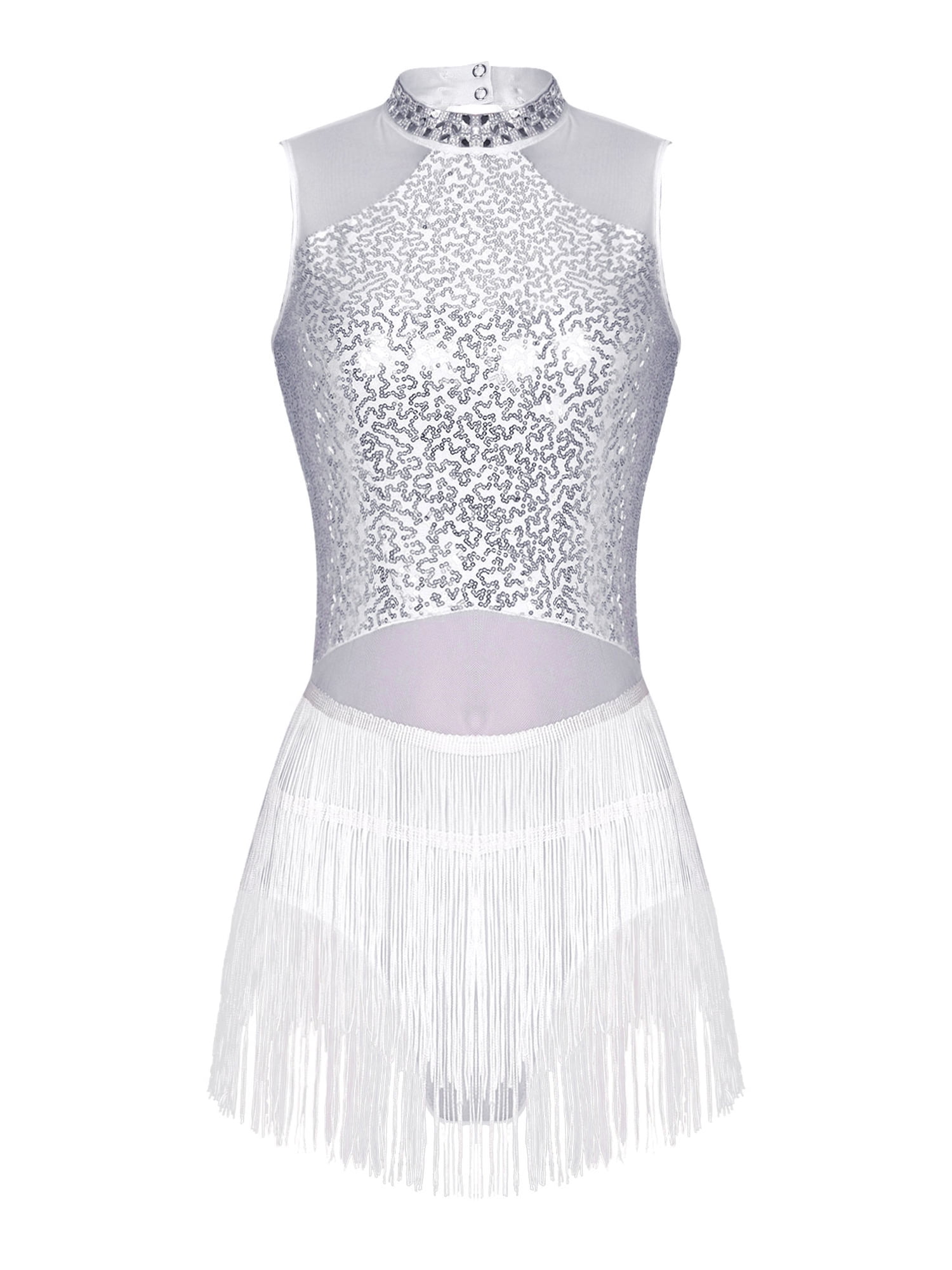 Hansber Women Sequins Tassels Fringed Latin Dance Dress Salsa Tango ...
