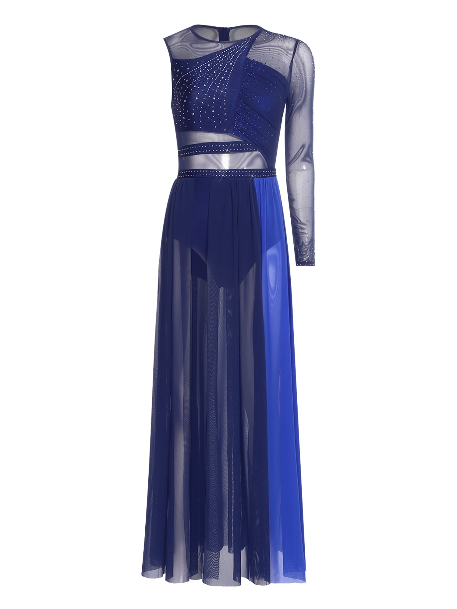 Hansber Women Sheer Mesh Color Block Patchwork Shiny Rhinestones Adult ...