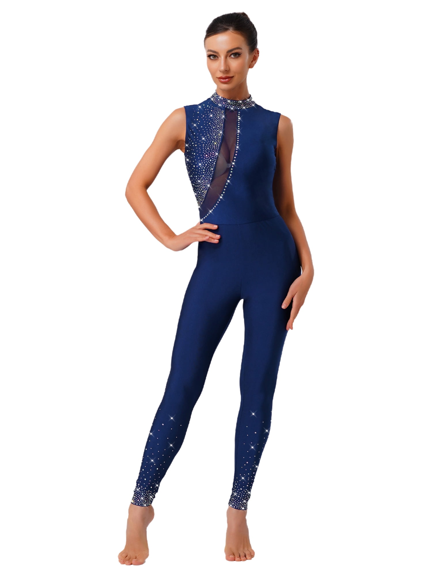 Hansber Women Shiny Rhinestone Gymnastics Leotard Sleeveless Dance ...