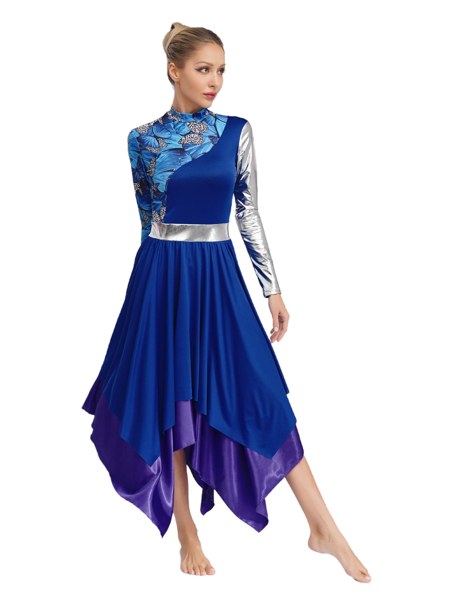 Hansber Women's Liturgical Praise Dance Dress Long Sleeve Irregular Hem ...