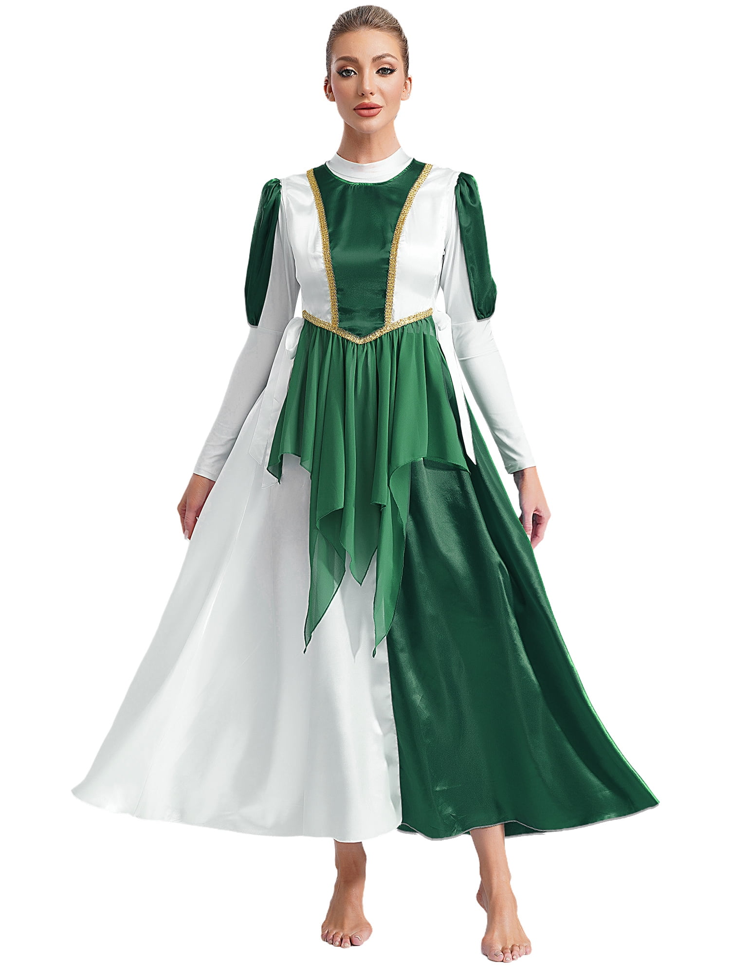 Hansber Women's Mock Neck Long Sleeve Praise Dance Dress with Sides ...