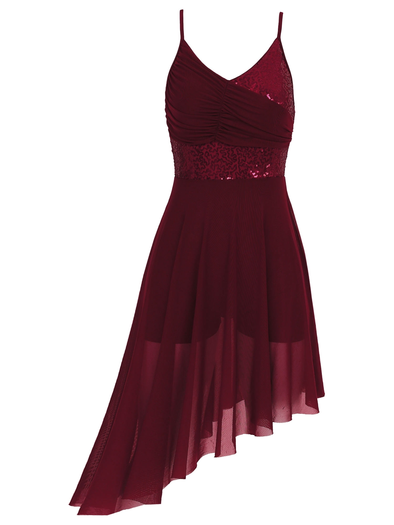 Hansber Women's Sparkly Sequin Asymmetrical Chiffon Skirted Leotard ...
