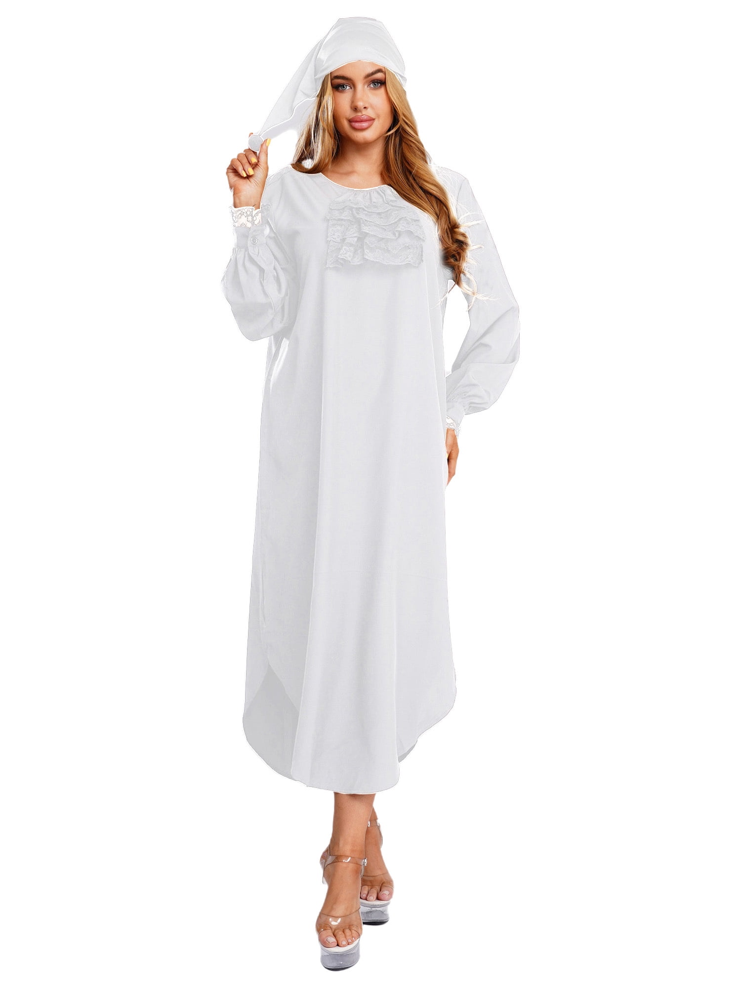 Hansber Women's Victorian Nightgown Long Sleeve Lace Ruffles Sleep ...