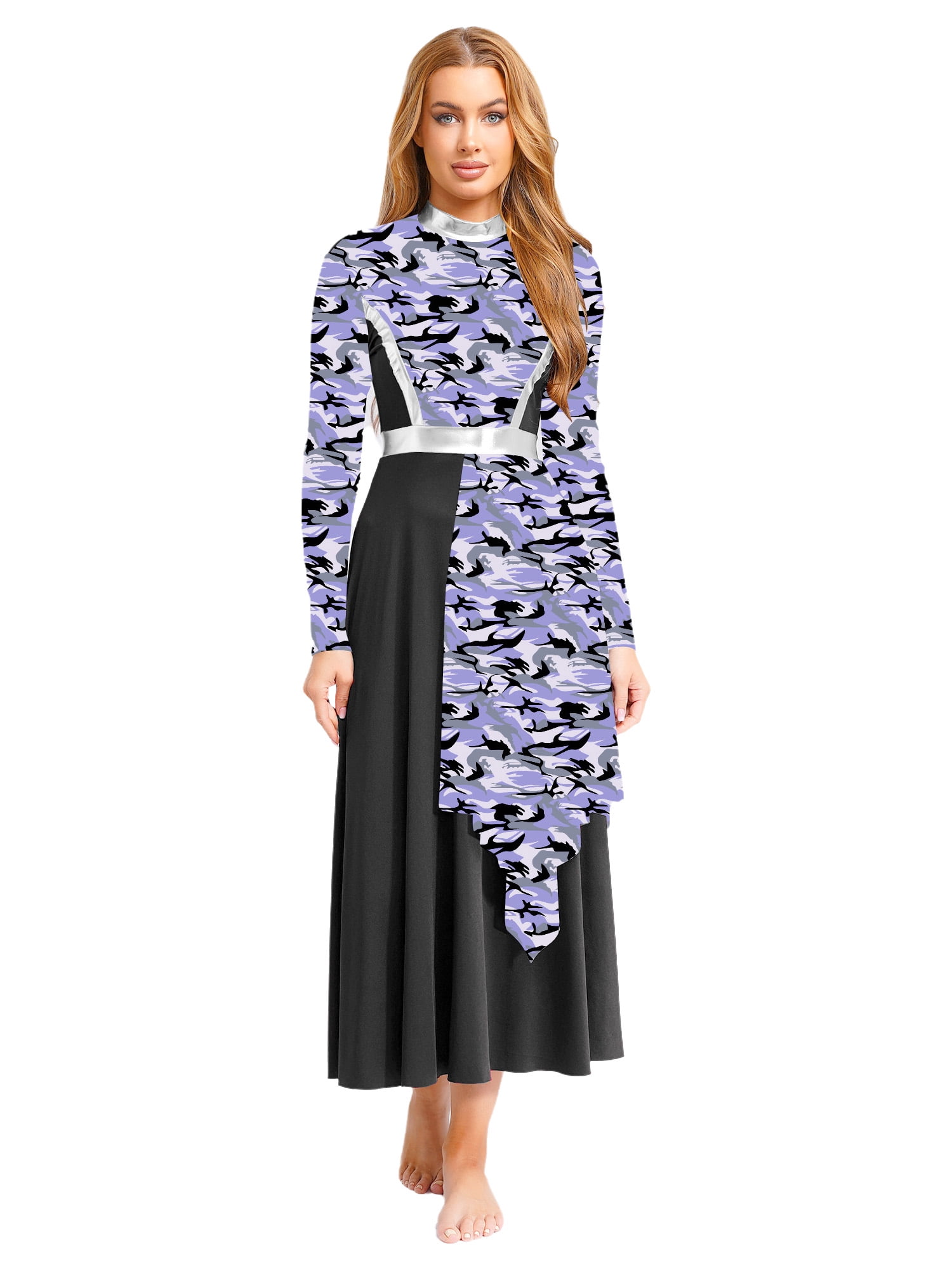 Hansber Womens Praise Dance Dress Long Sleeve Asymmetrical Worship ...