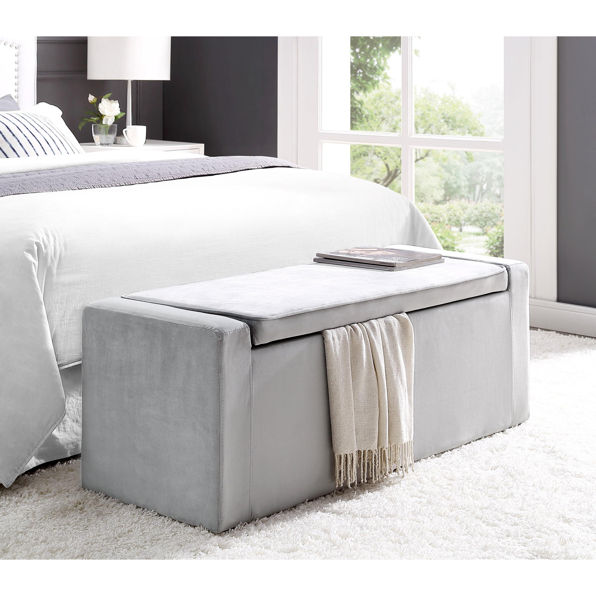 Hansel Grey Velvet Storage Bench - Upholstered - Walmart.com
