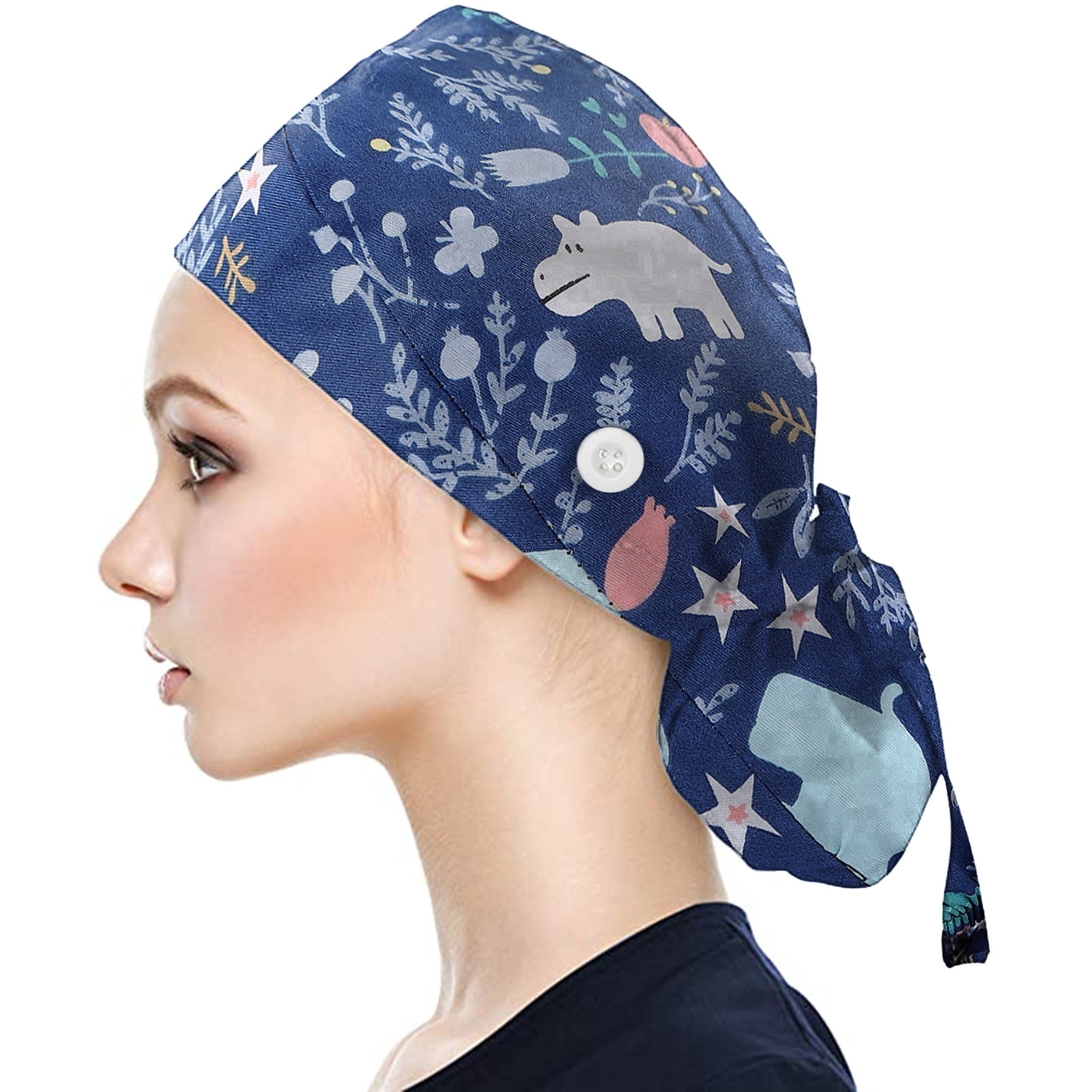 Hantrom Nurse Hat,Baseball Cap,Scrub Cap With Buttons Bouffant Hat With ...
