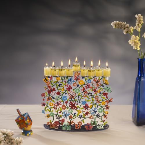 Hanukah Menorah Laser Cut Multi Color Flowered Design by Artist ...