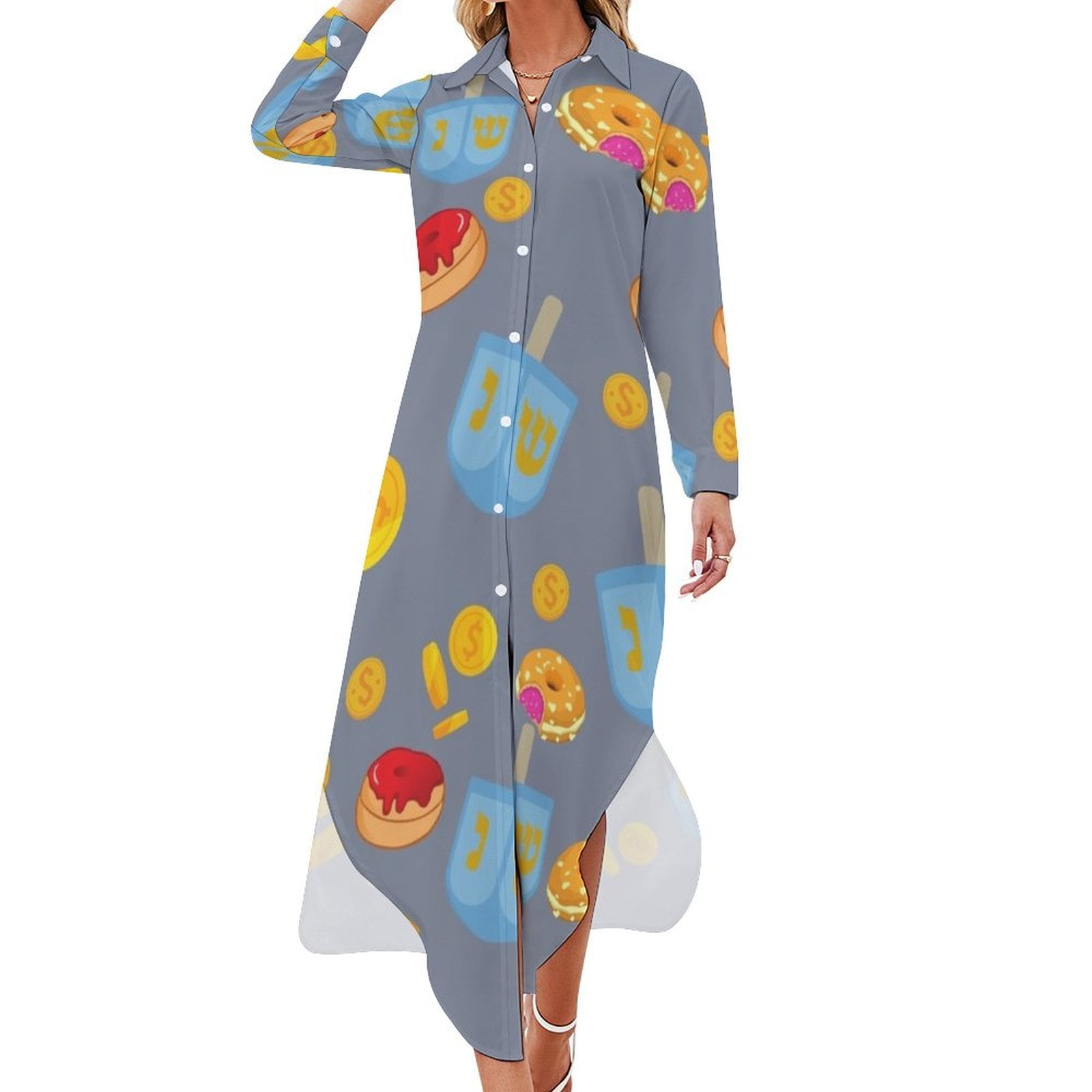 Hanukkah / Chanukah Dreidel Design Long Sleeved Shirt Dress Prom gown ...
