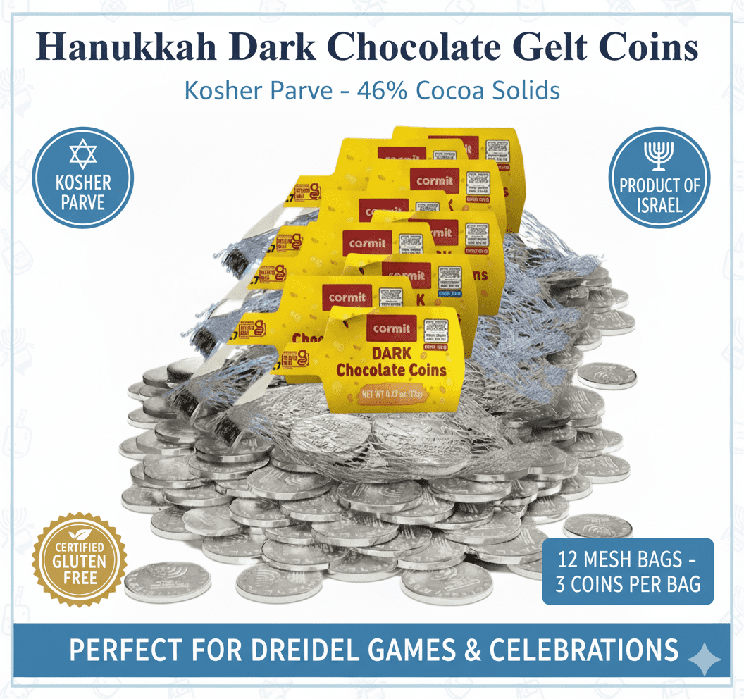 Hanukkah Chocolate Gelt Coins, Dark Chocolate, Kosher Parve, 16 Mesh ...