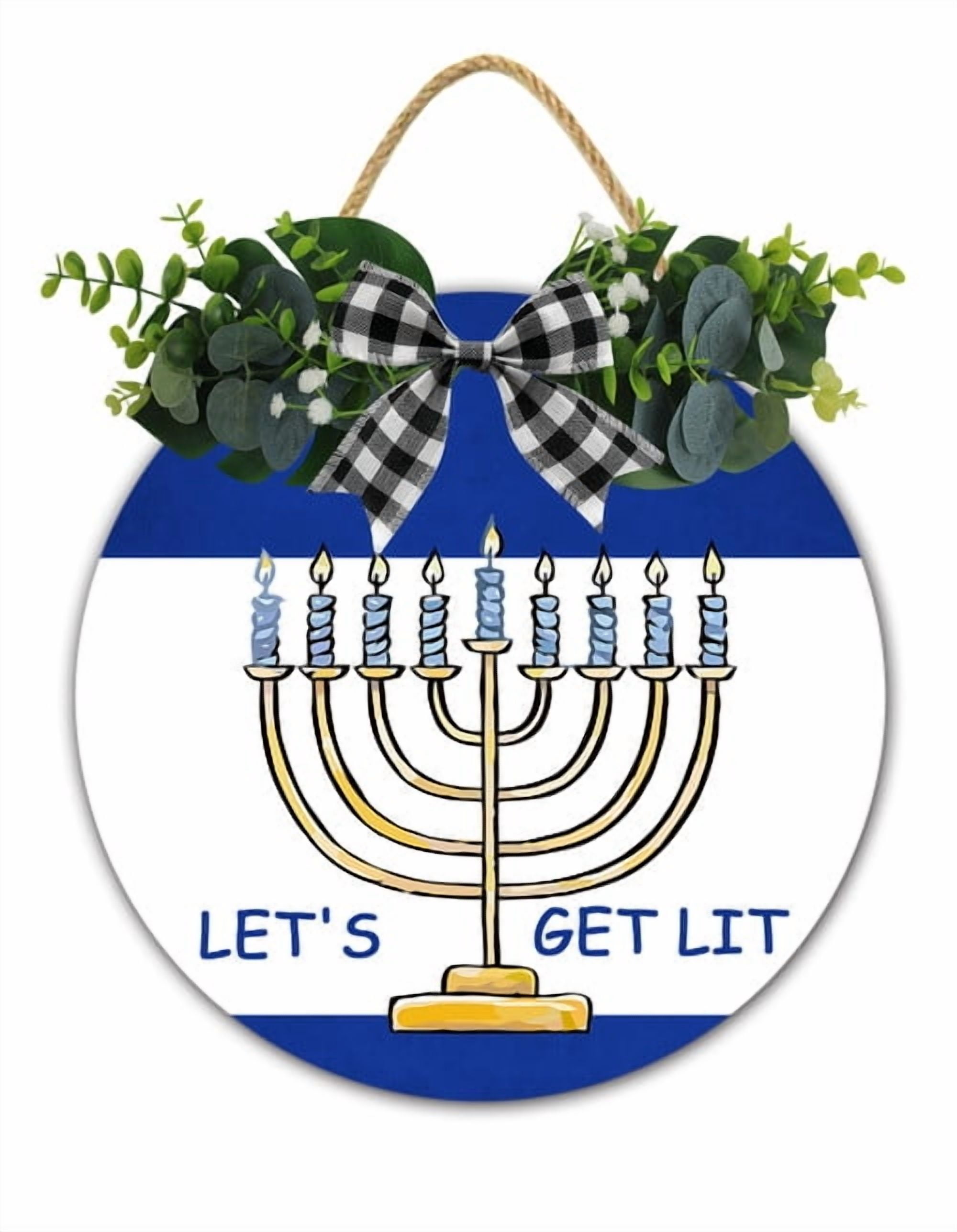 Hanukkah Door Sign Let's Get Lit Wall Plaque Hanukkahs & Chanukah ...
