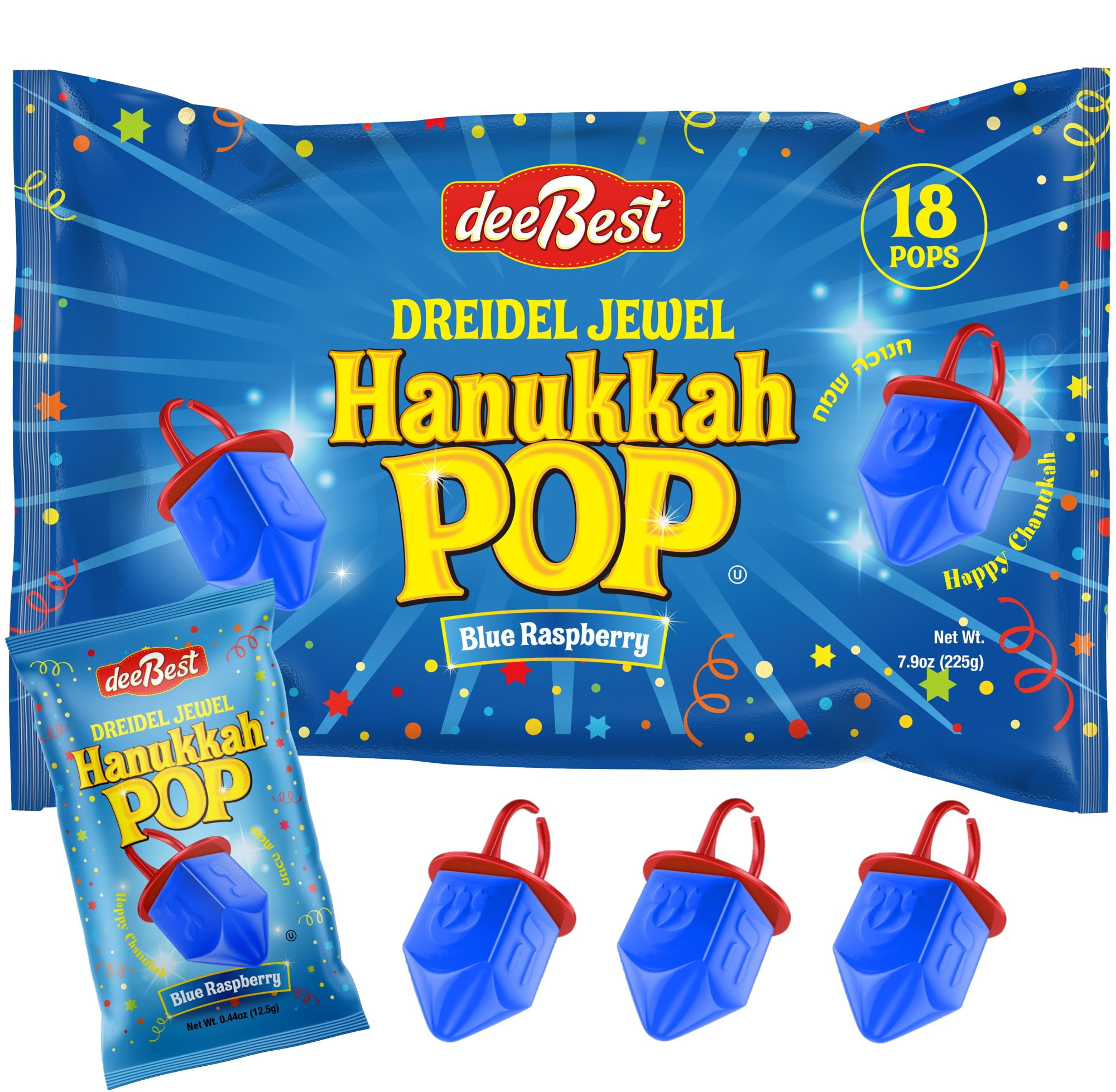 Hanukkah Dreidels Jewel Pop Ring Shape Candy - Blue Raspberry 18 Count ...