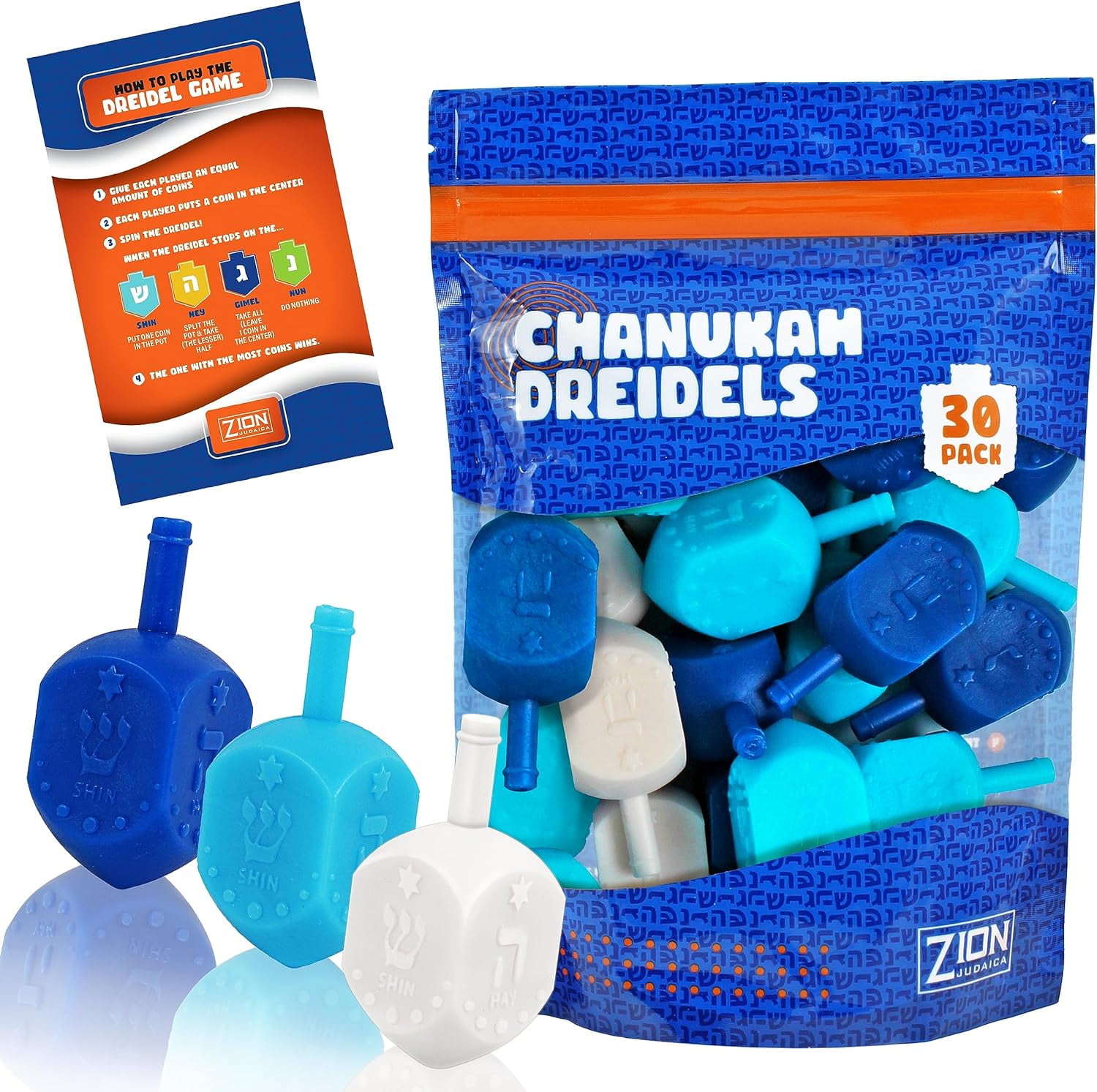 Hanukkah Dreidels Multi Blues & White Medium Size Dridels Bulk Plastic ...