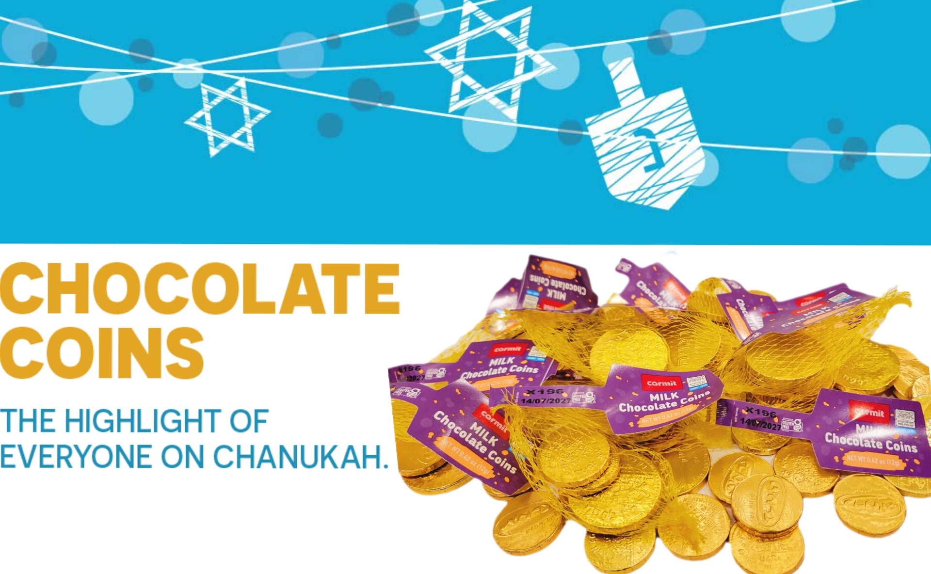 Hanukkah Gelt Chocolate Coins, Milk Chocolate Coins, 12 Mesh Bags ...