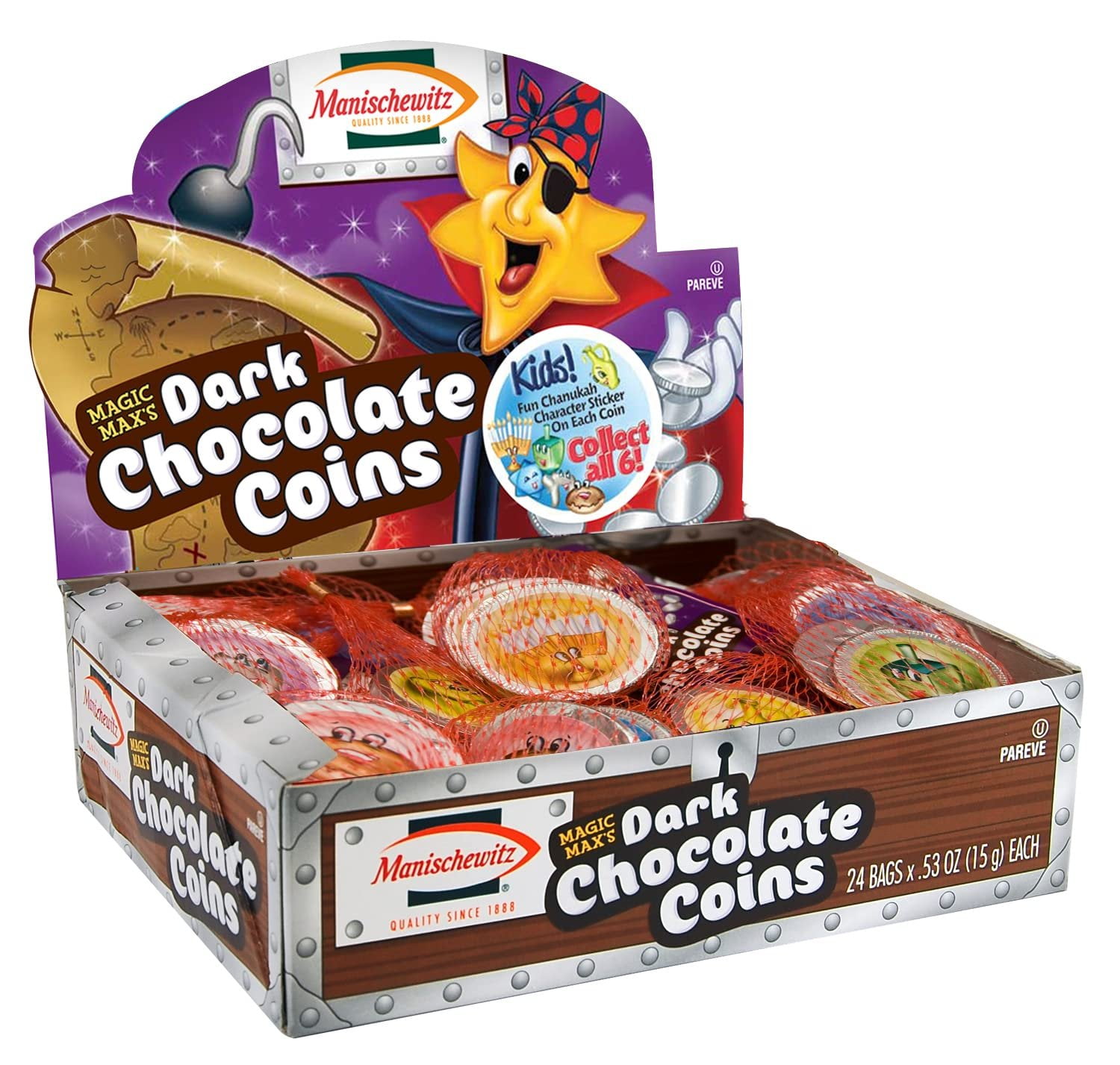 Manischewitz Dark Chocolate Hanukkah Gelt Coins, 24 Mesh Bags, Gluten ...