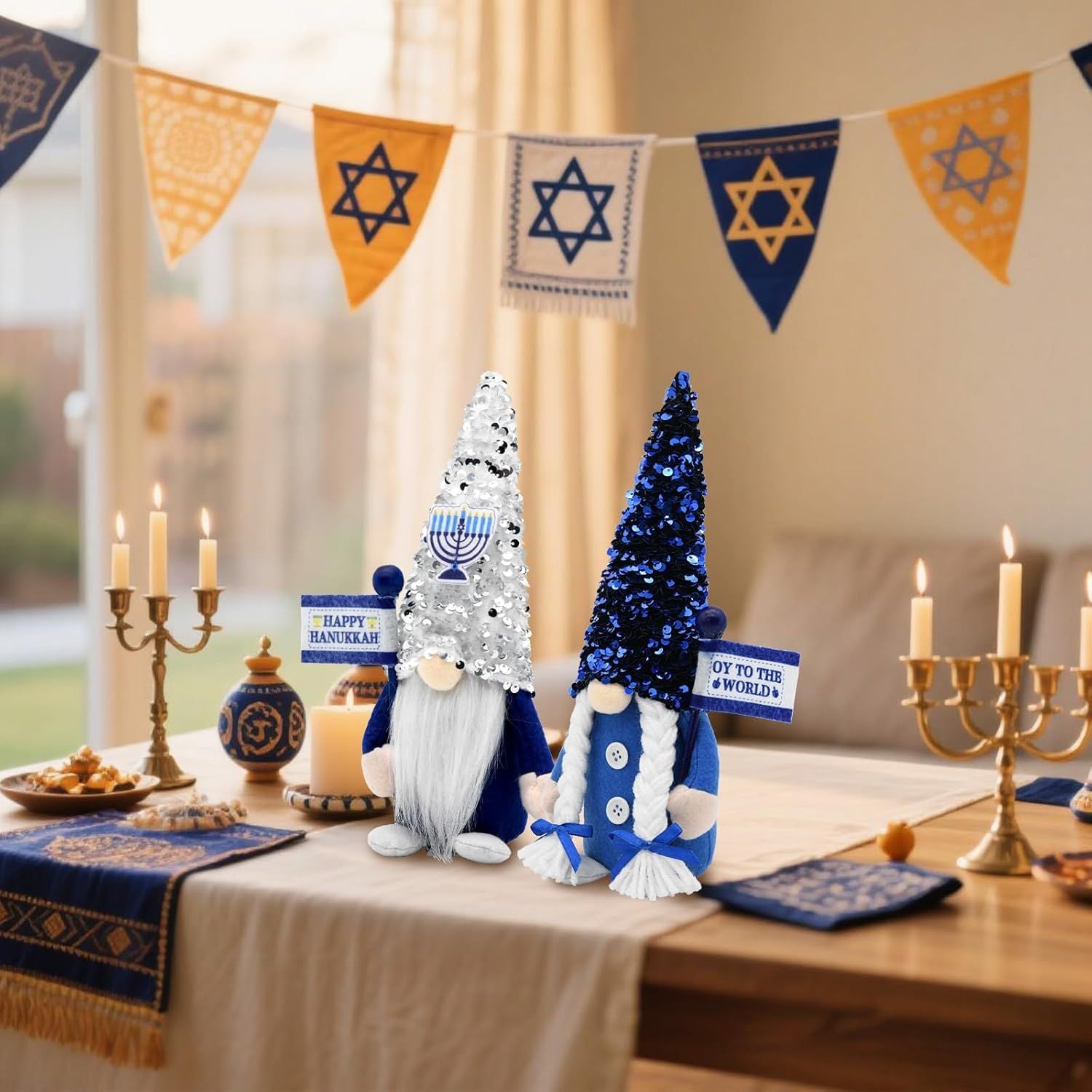 Hanukkah Gnomes Decorations for Indoor Hanukkah Menorah Plush Decor ...