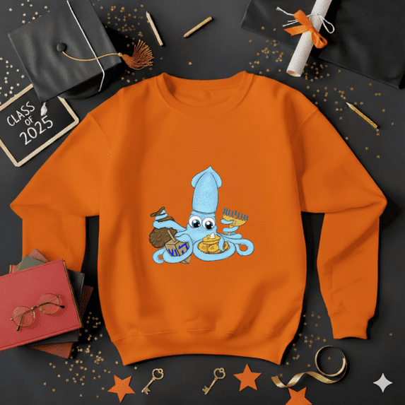 Hanukkah Kraken Funny Sea Monster Menorah Jewish Humor Sweatshirt, up ...