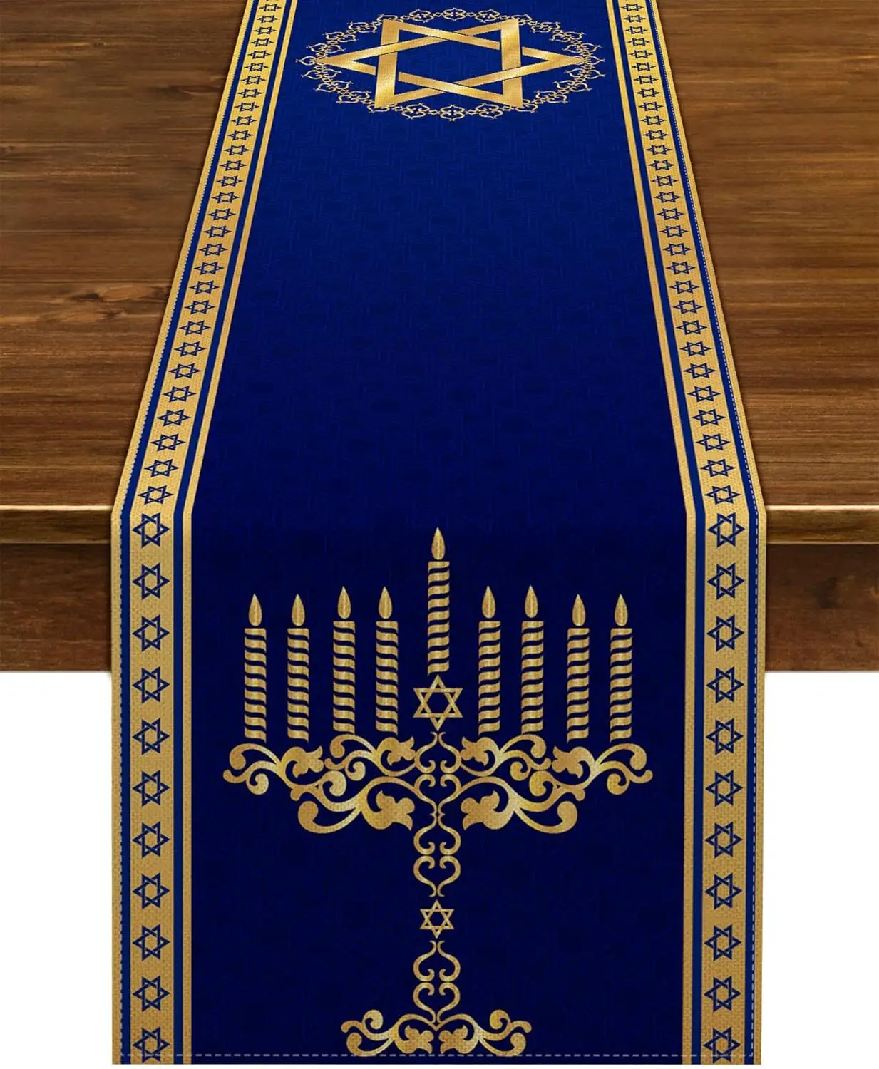 Hanukkah Linen Table Runner Jewish Chanukah Dreidel Menorah ration Star of David Kitchen Dining ...