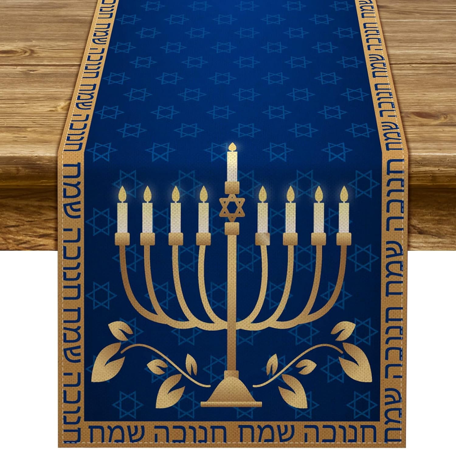 Hanukkah Linen Table Runner Jewish Festival Party r Reusable Chanukah ...