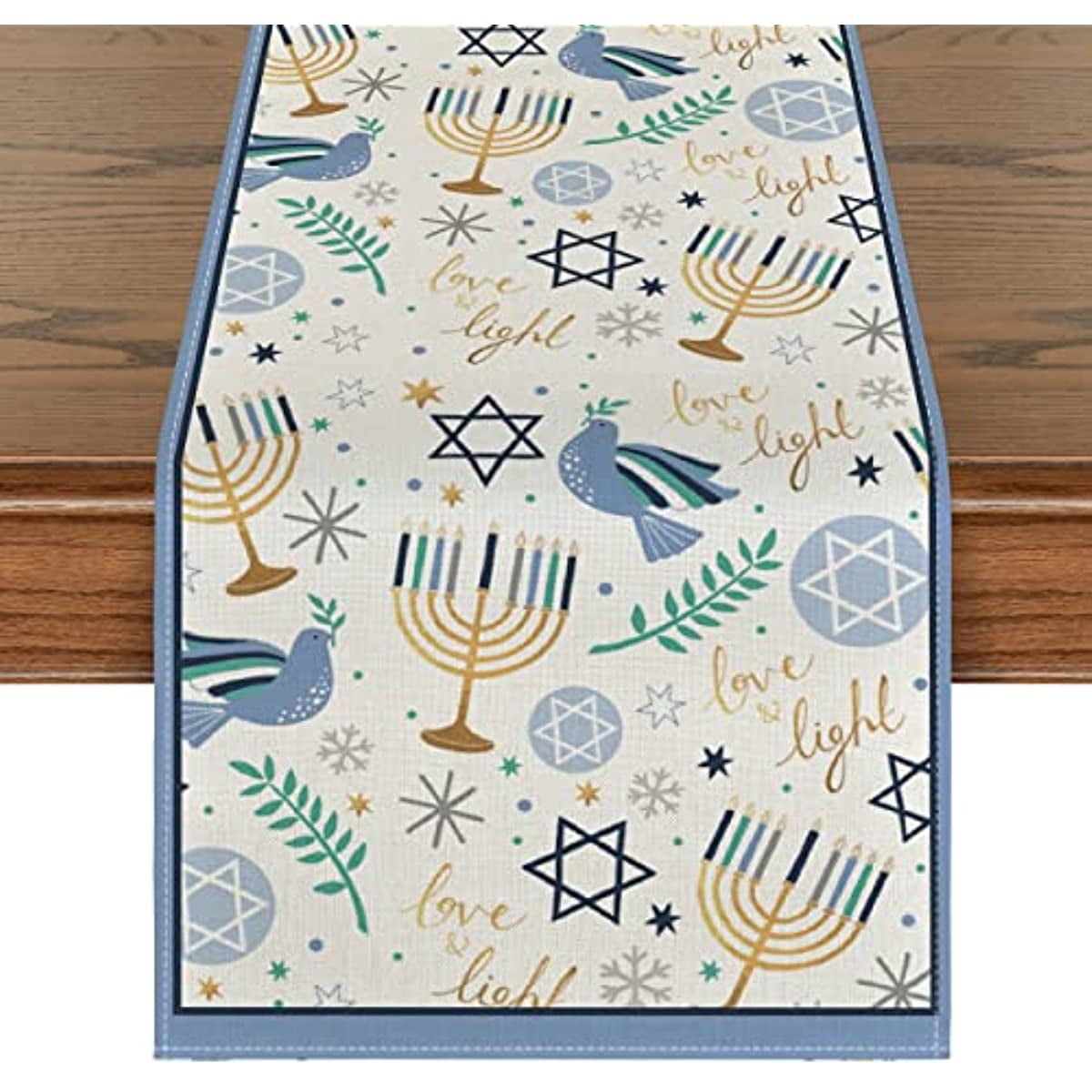 Hanukkah Linen Table Runners Chanukah Menorah Dreidel Table Decor ...
