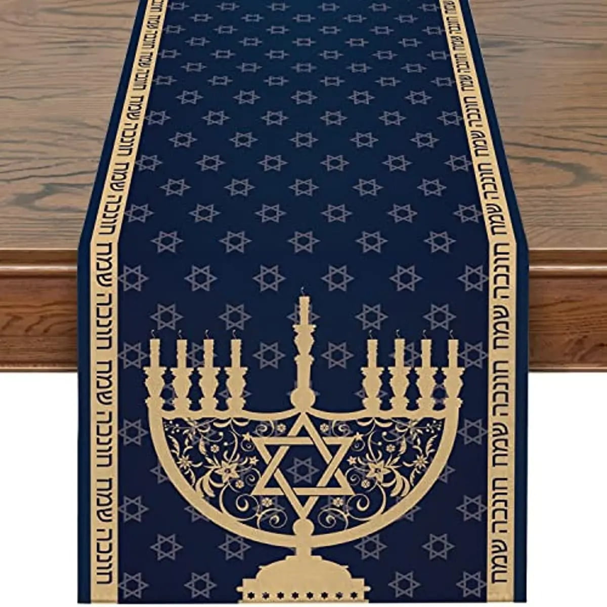 Hanukkah Linen Table Runners Chanukah Menorah Dreidel Table r Jewish ...