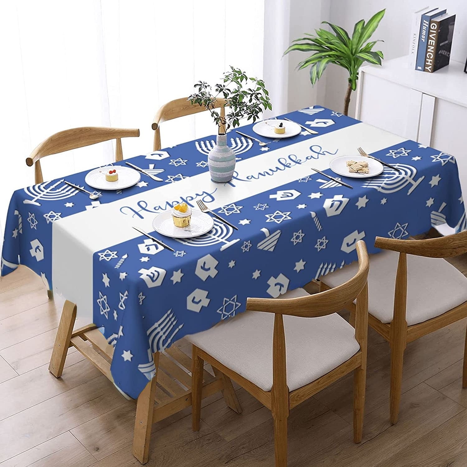 Hanukkah Linen Tablecloth Jewish Chanukah Menorah Hebrew Festival of ...