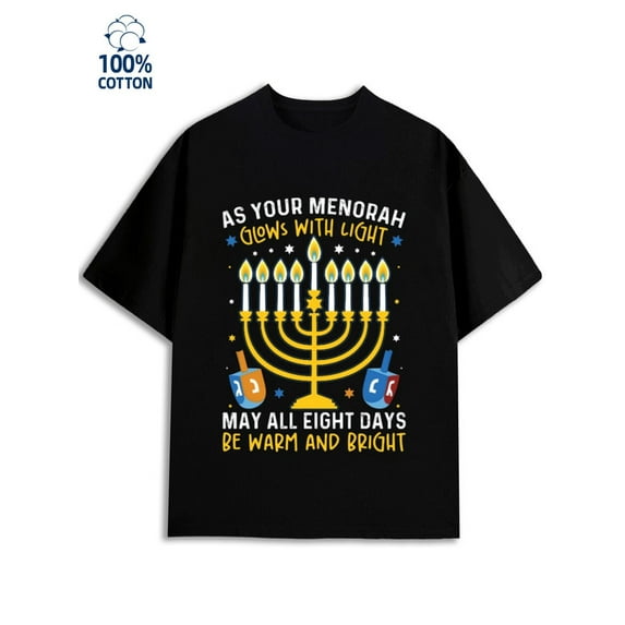 Hanukkah Menorah T-Shirt men Hanukkah 180G 100% Cotton black funny ...