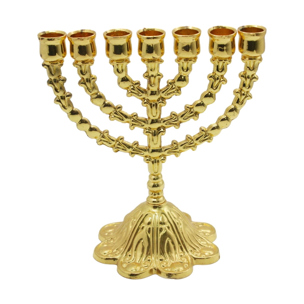 Hanukkah Menorah Traditional 7 Branch Candle Holder Vintage Metal Flower Base Candlestick Jewish ...
