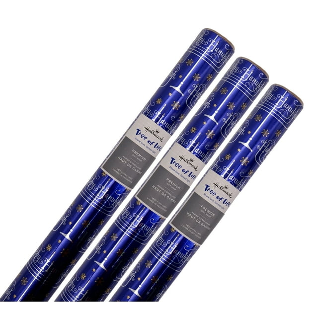 Hanukkah Reversible Wrapping Paper (3 Pack, 75 sq ft total, Blue ...