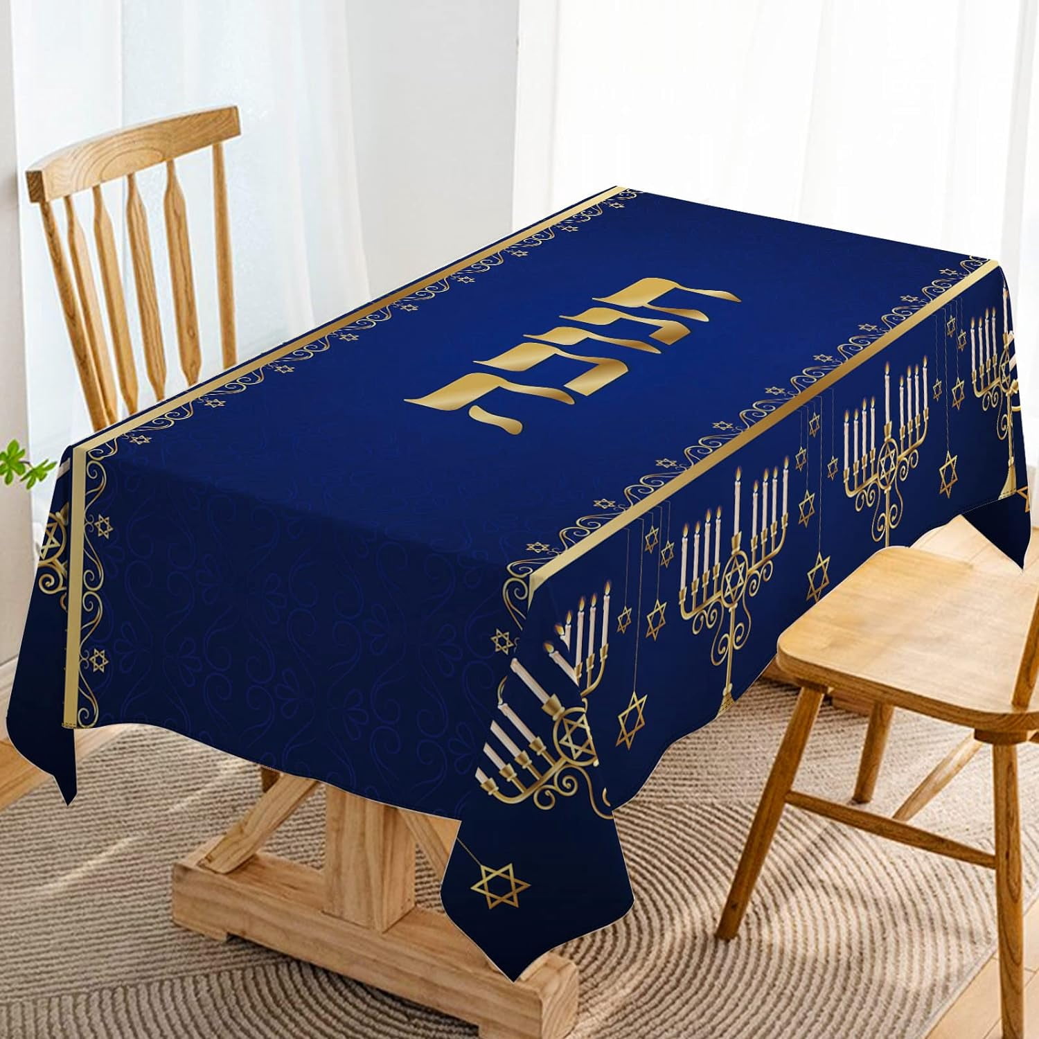 Hanukkah Table Cloth Hebrew Jewish Chanukah Menorah Party Decoration ...