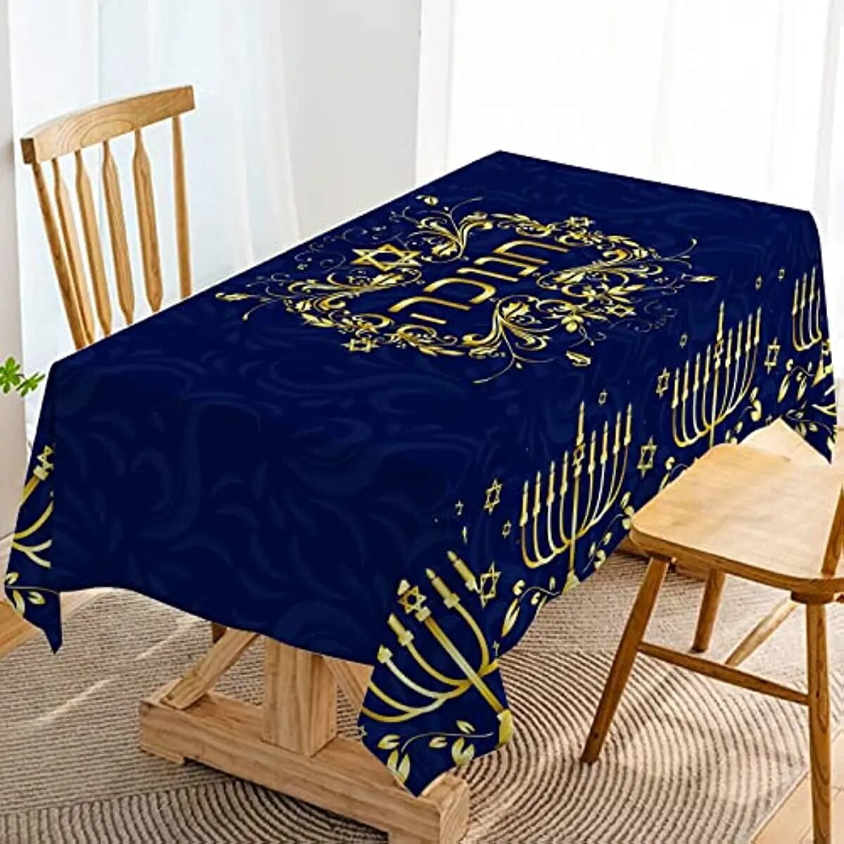 Hanukkah TableCloth Jewish Chanukah Rectangle Tablecloth Menorah ...