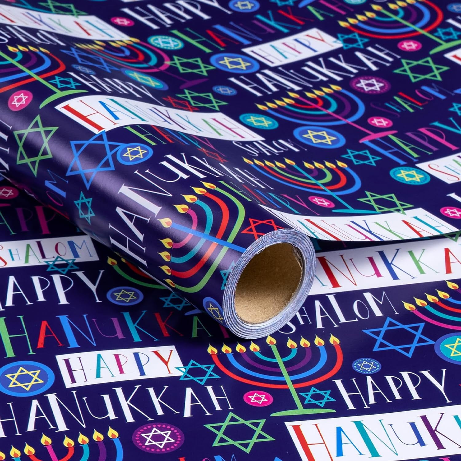 Hanukkah Wrapping Paper Roll, Colorful 'Happy Hanukkah' Lettering, the ...