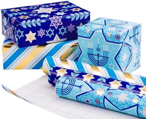 Hanukkah Wrapping Paper Roll with Metallic Foil Shine - Mini Roll - 17 ...