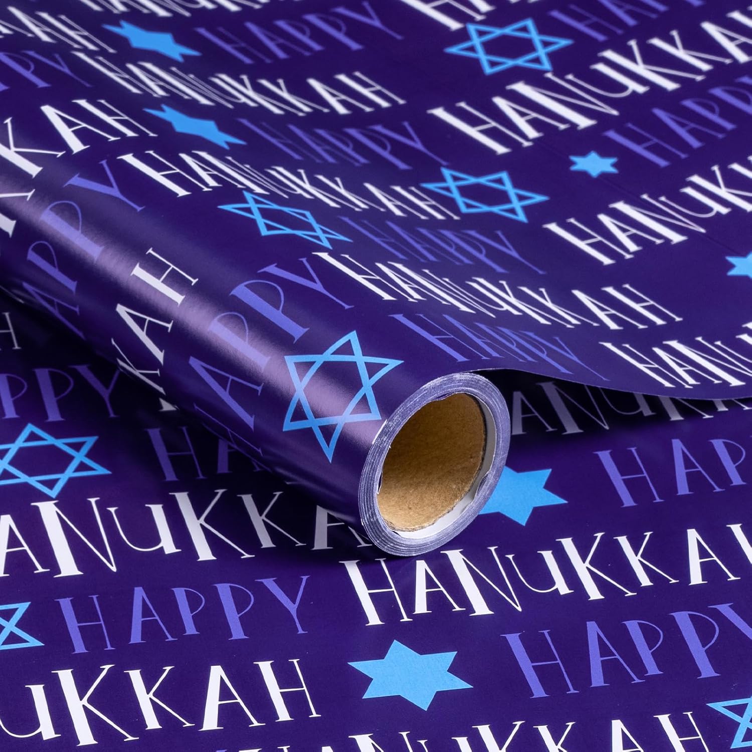 Hanukkah Wrapping Paper Roll - White 'Happy Hanukkah' Lettering, the ...