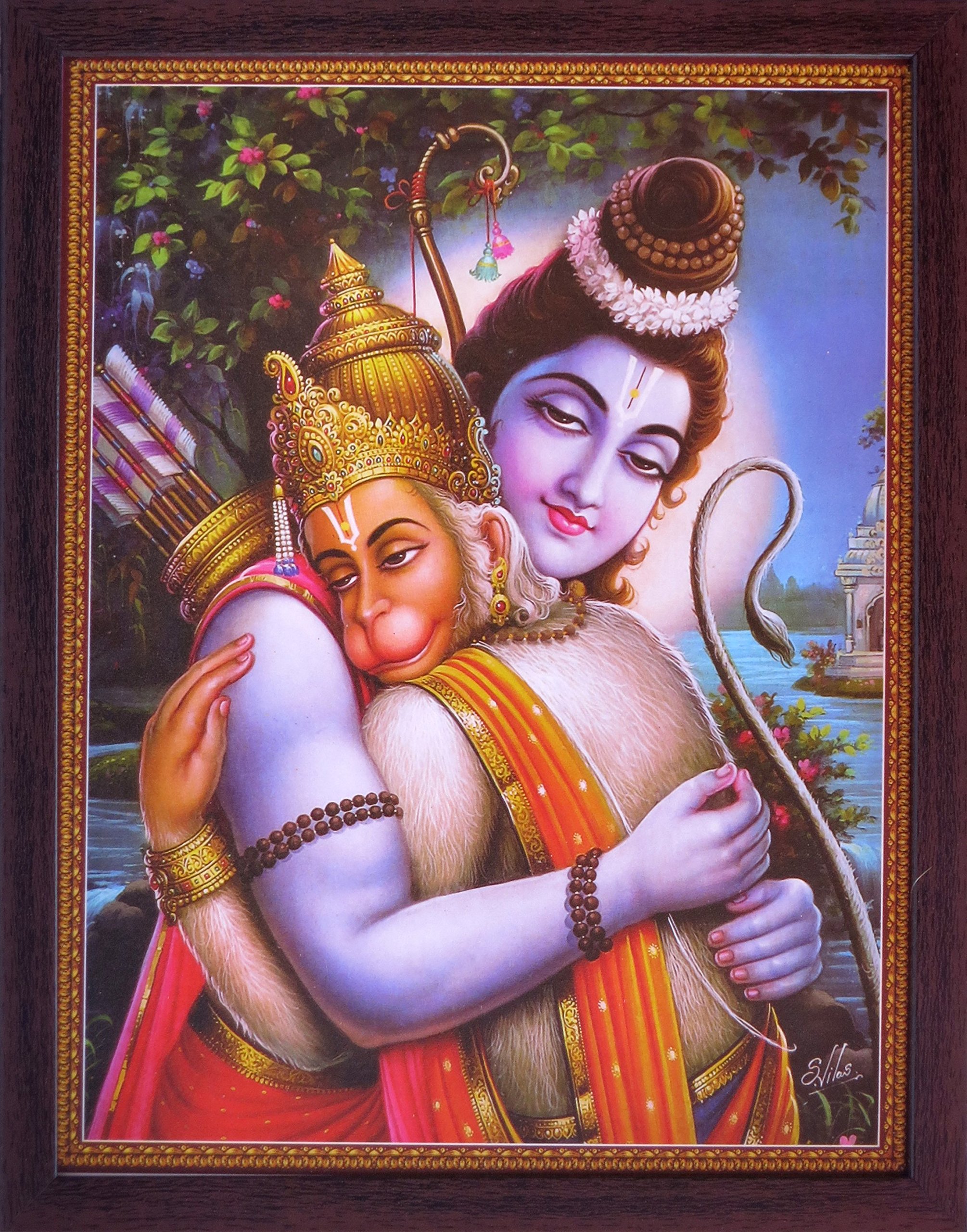 Hanuman Hug to Lord Ram At River Coast, Hindu Religious Poster Painting ...