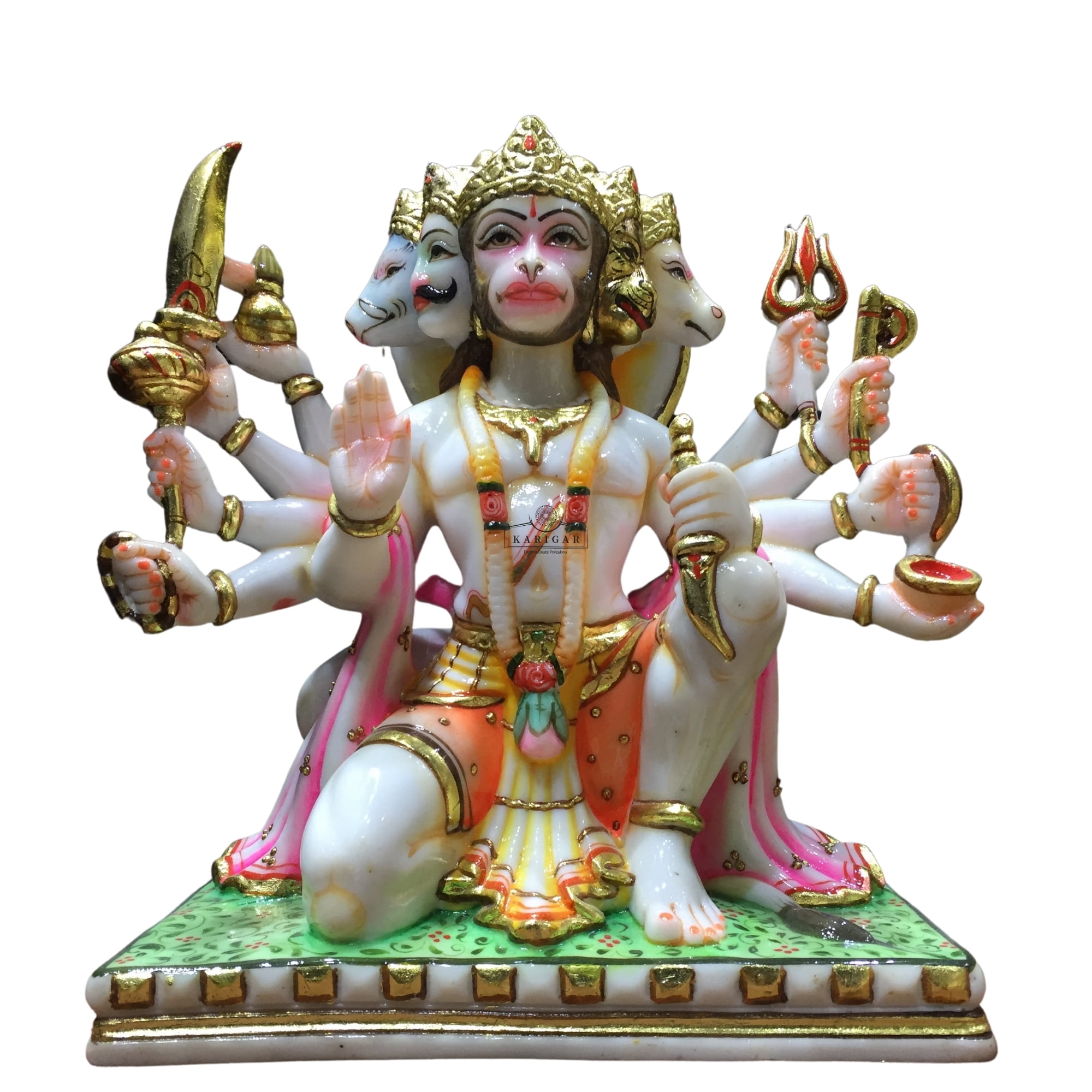 Indian Decor, 12'' Large Gold Leaf Panchmukhi Hanuman Marble Statue ...