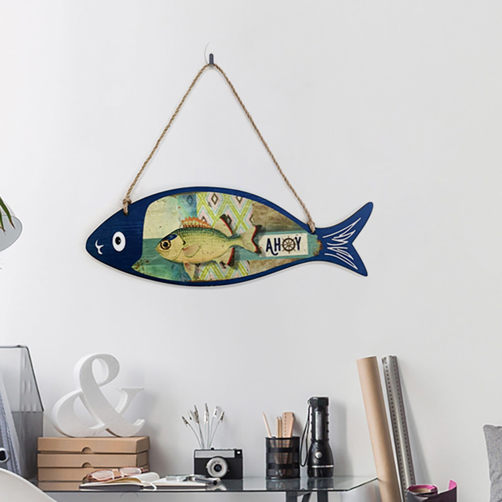 Hanzidakd Hangs Summer Wooden Fish Welcome Sign Nautical Wall Art Decor ...