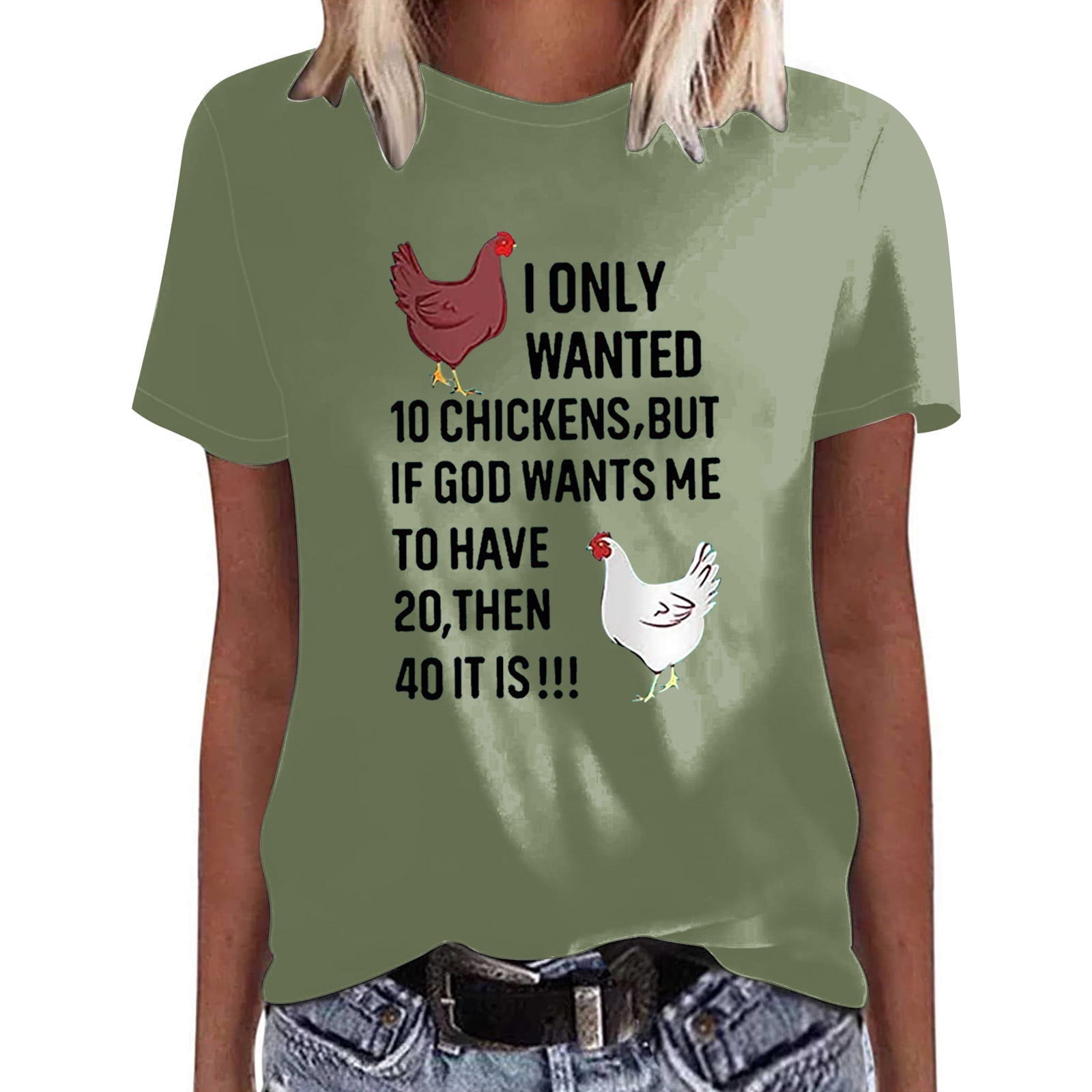 Hanzidakd Tops For Women Plus Size Tshirts Women Wanted 10 Chickens T