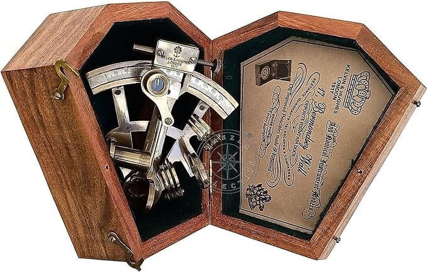 Hanzla Collection Antique Brass Nautical Sextant with Wooden Box ...