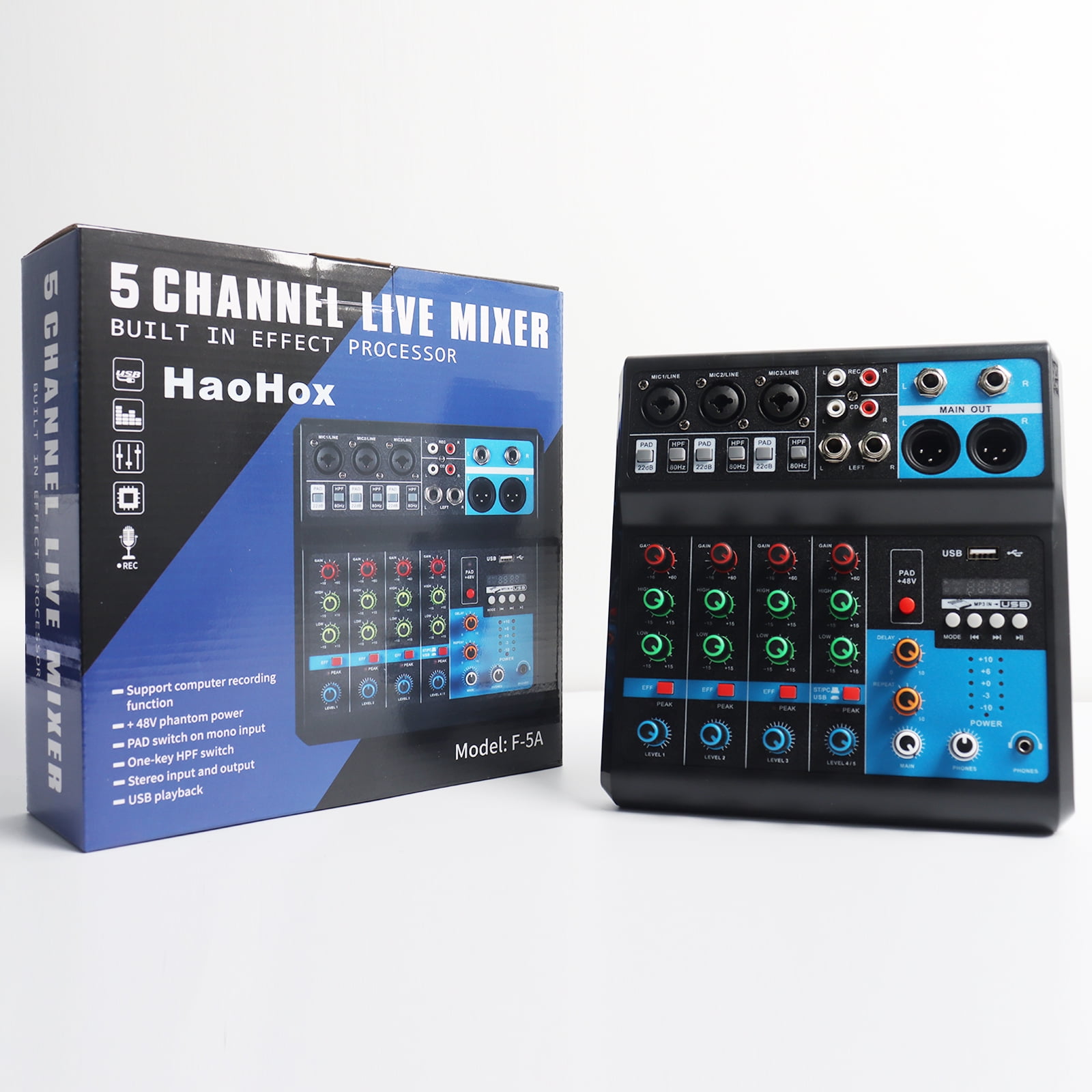 HaoHox Professional Audio Mixer, Sound Board Mixing Console with 5 ...