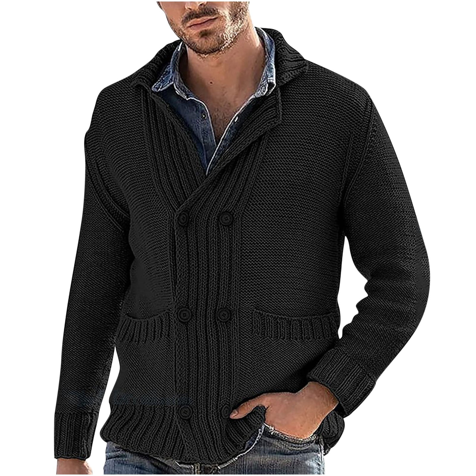 HaoXianJian Cardigan for Men, Men's Casual Long Sleeve Shawl Collar ...