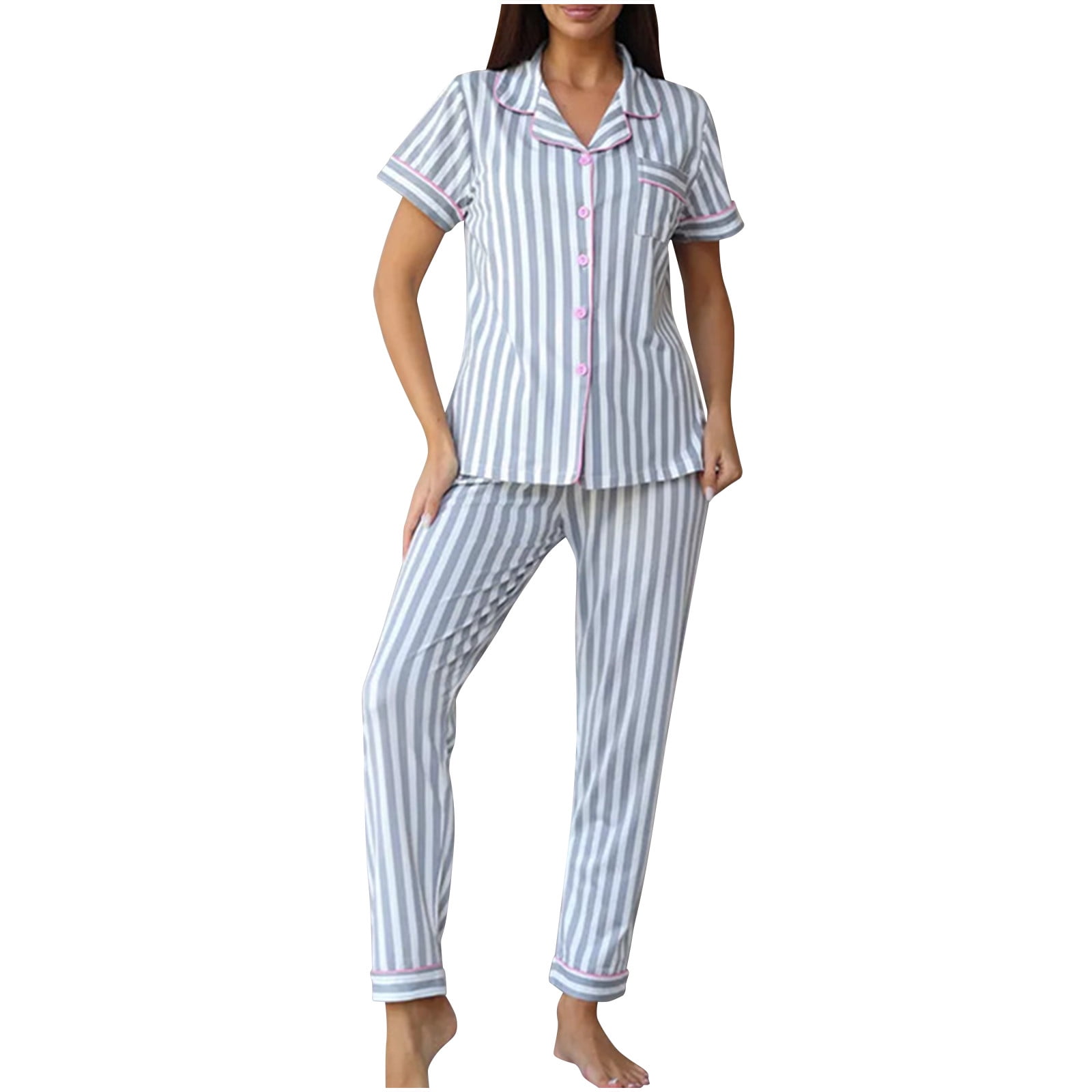HaoXianJian Cropped Pajamas Womens Button Up Short Sleeve Loungewear s ...