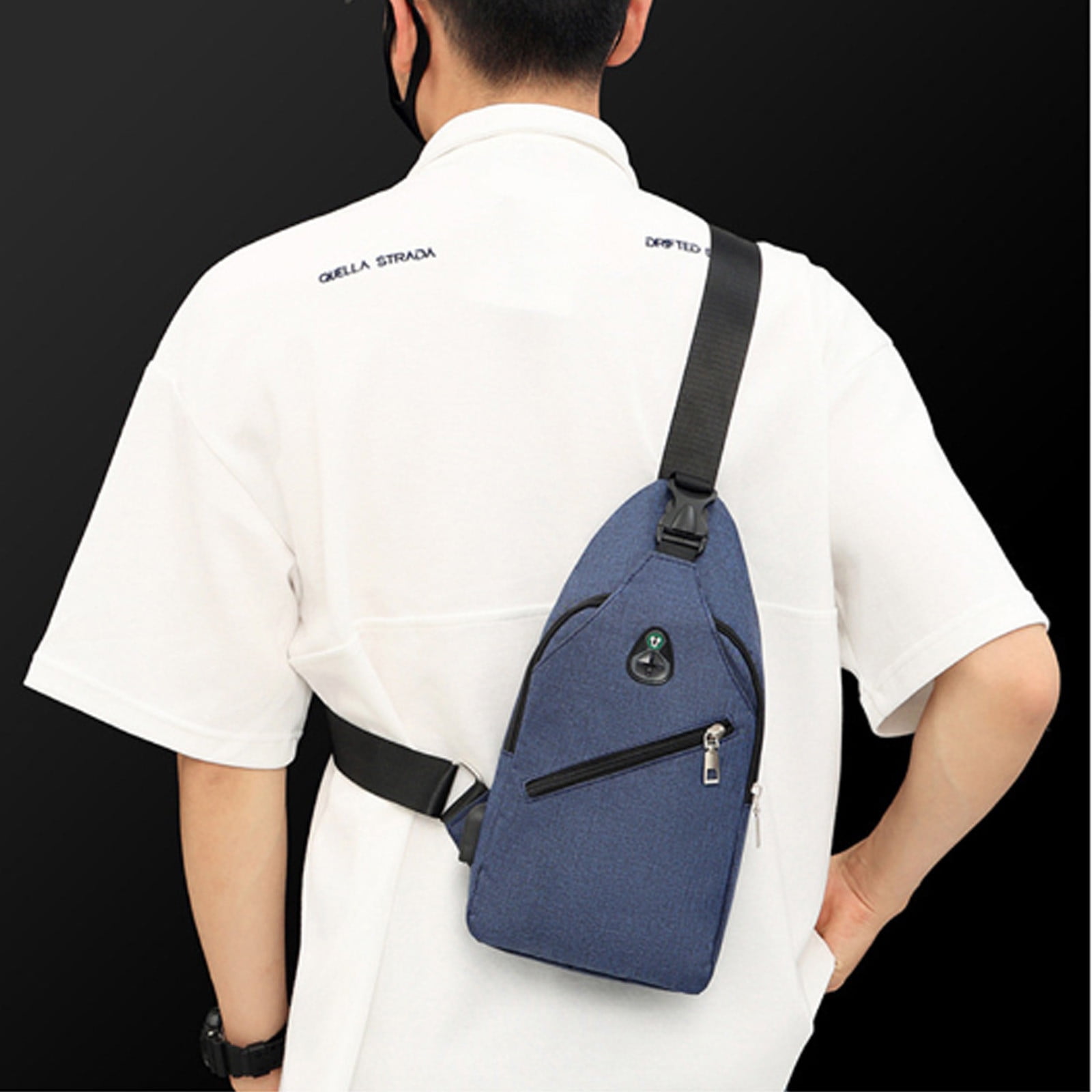 HaoXianJian Bags for Men USB Charging Port Wide Shoulder rap Double ...